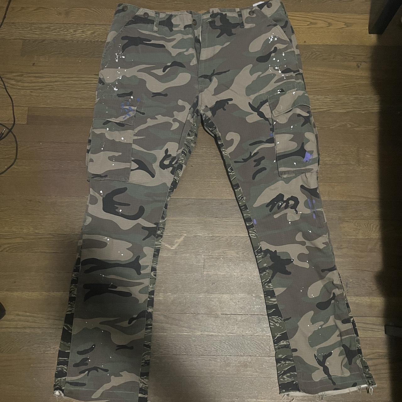 Multi Camo Flared pants paint splatters all... - Depop