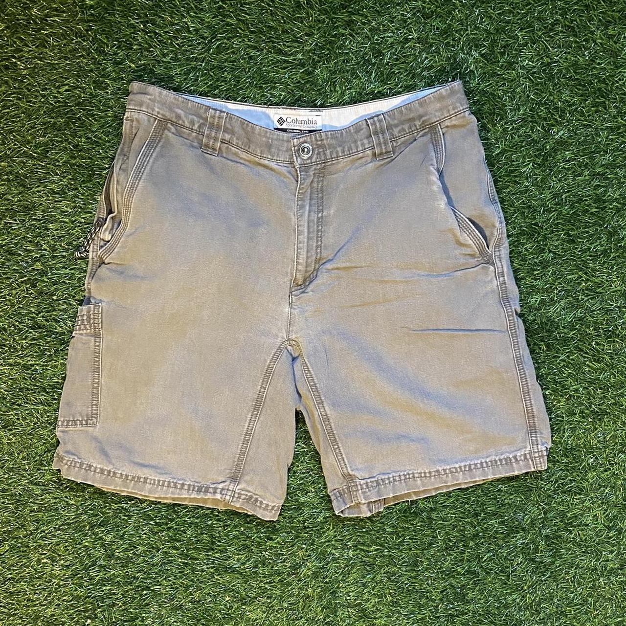 vintage columbia faded forest green shorts jorts... - Depop