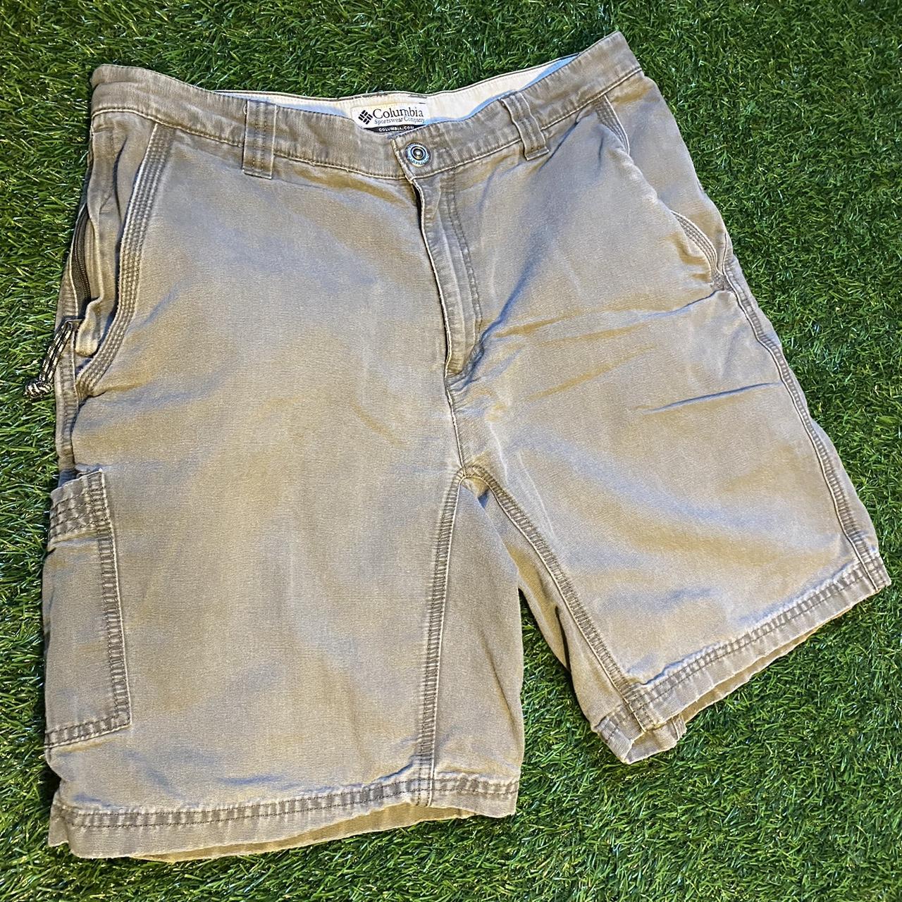 vintage columbia faded forest green shorts jorts... - Depop