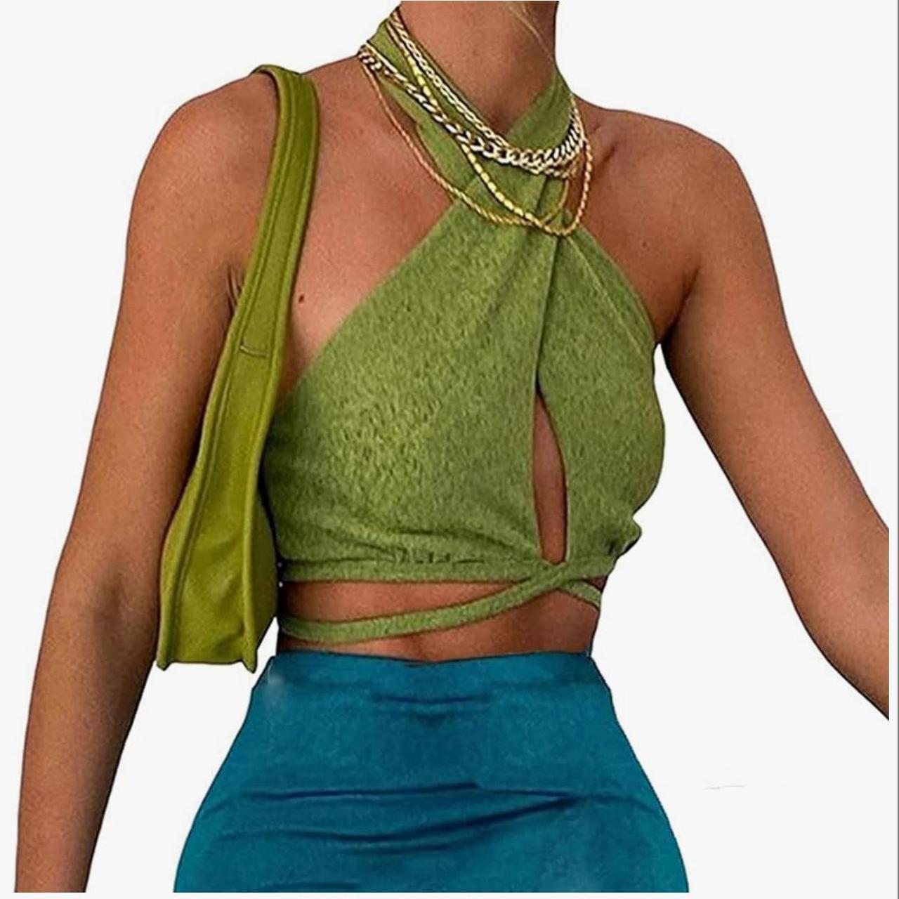 Green cut out going out top, worn twice, perfect... - Depop