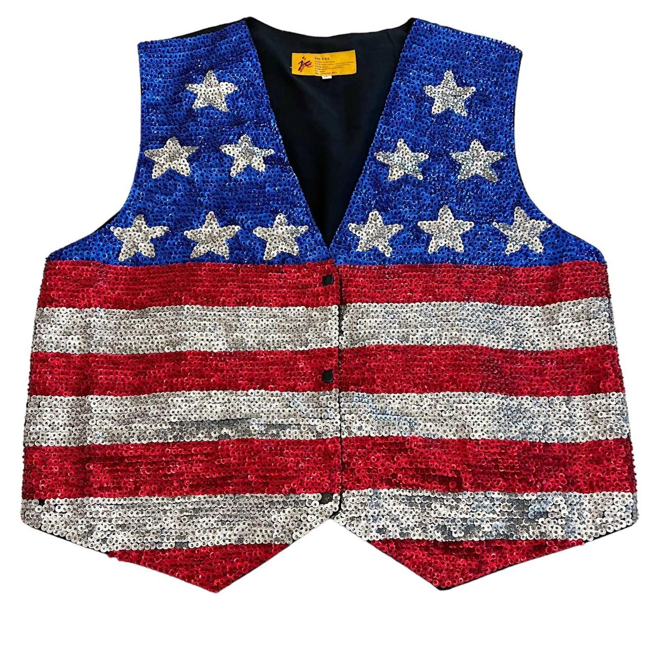 Vintage American Flag Sequin Beaded Vest Size... - Depop