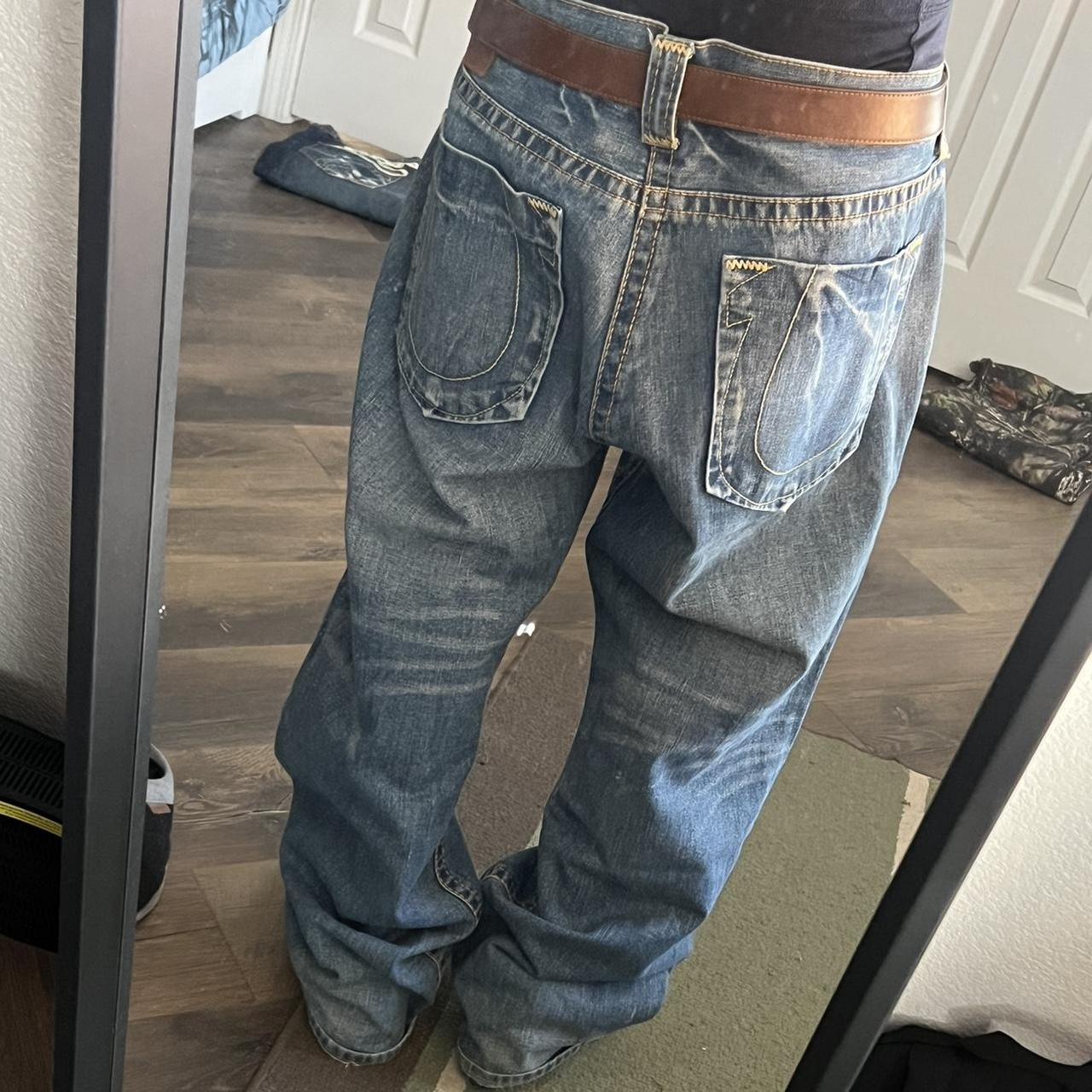 baggy true religion jeans size 42 x 33 straight leg... - Depop