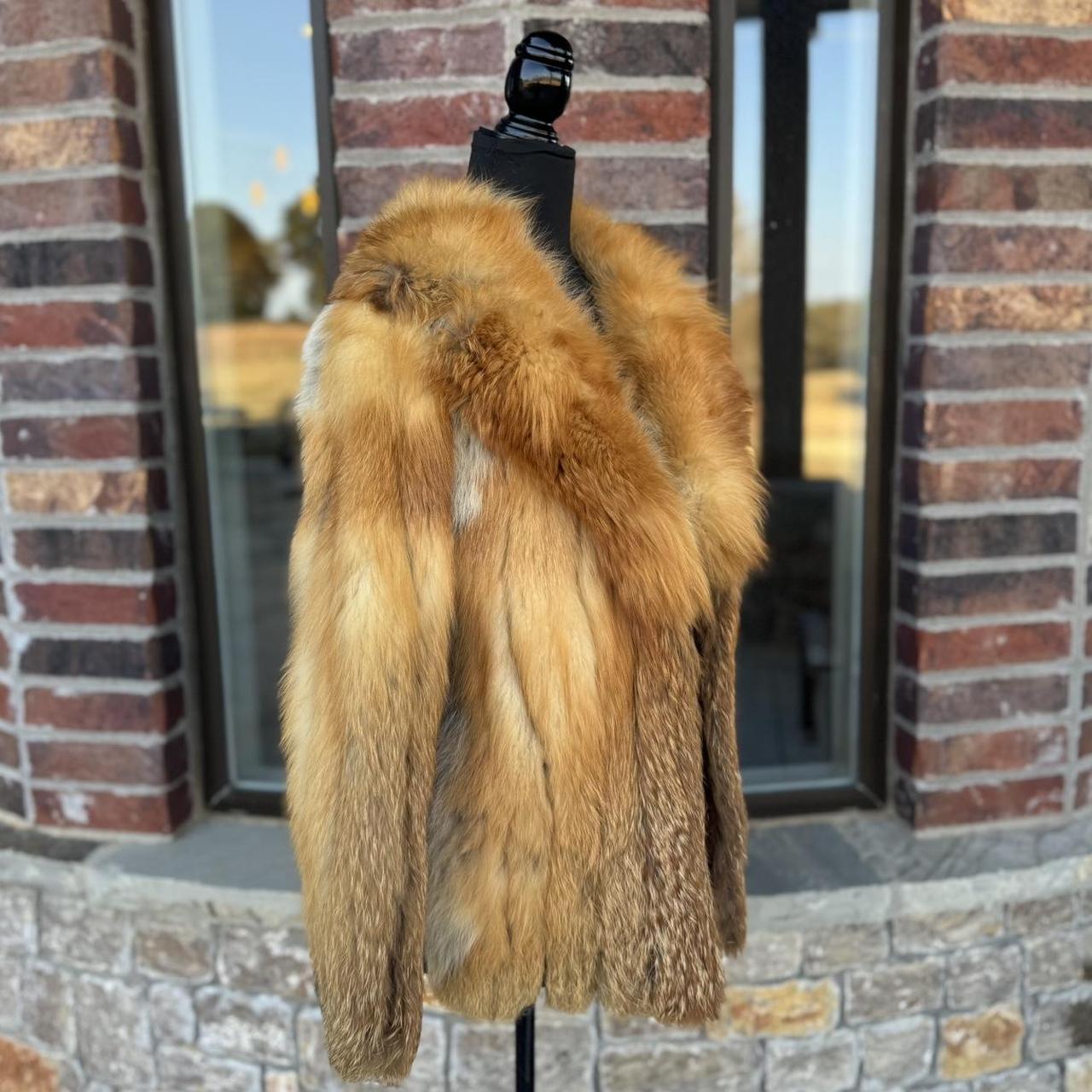 Vintage Red Fox Fur Jacket w/ Leather Underarms... - Depop