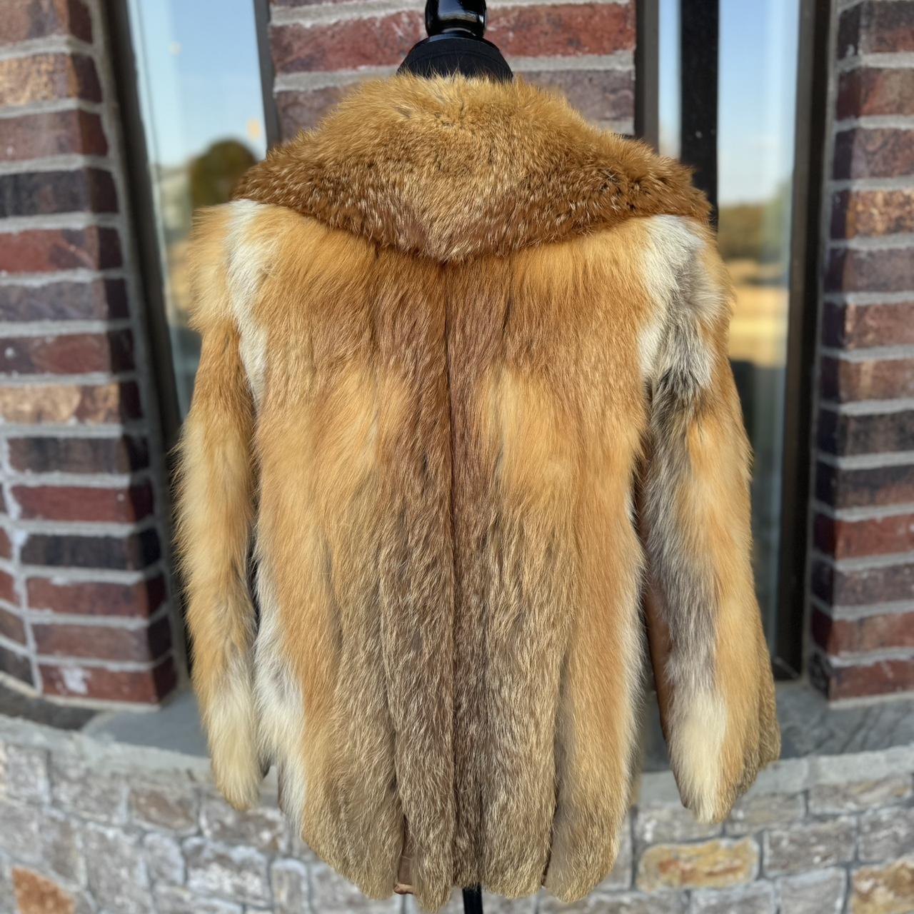 Vintage Red Fox Fur Jacket w/ Leather Underarms... - Depop