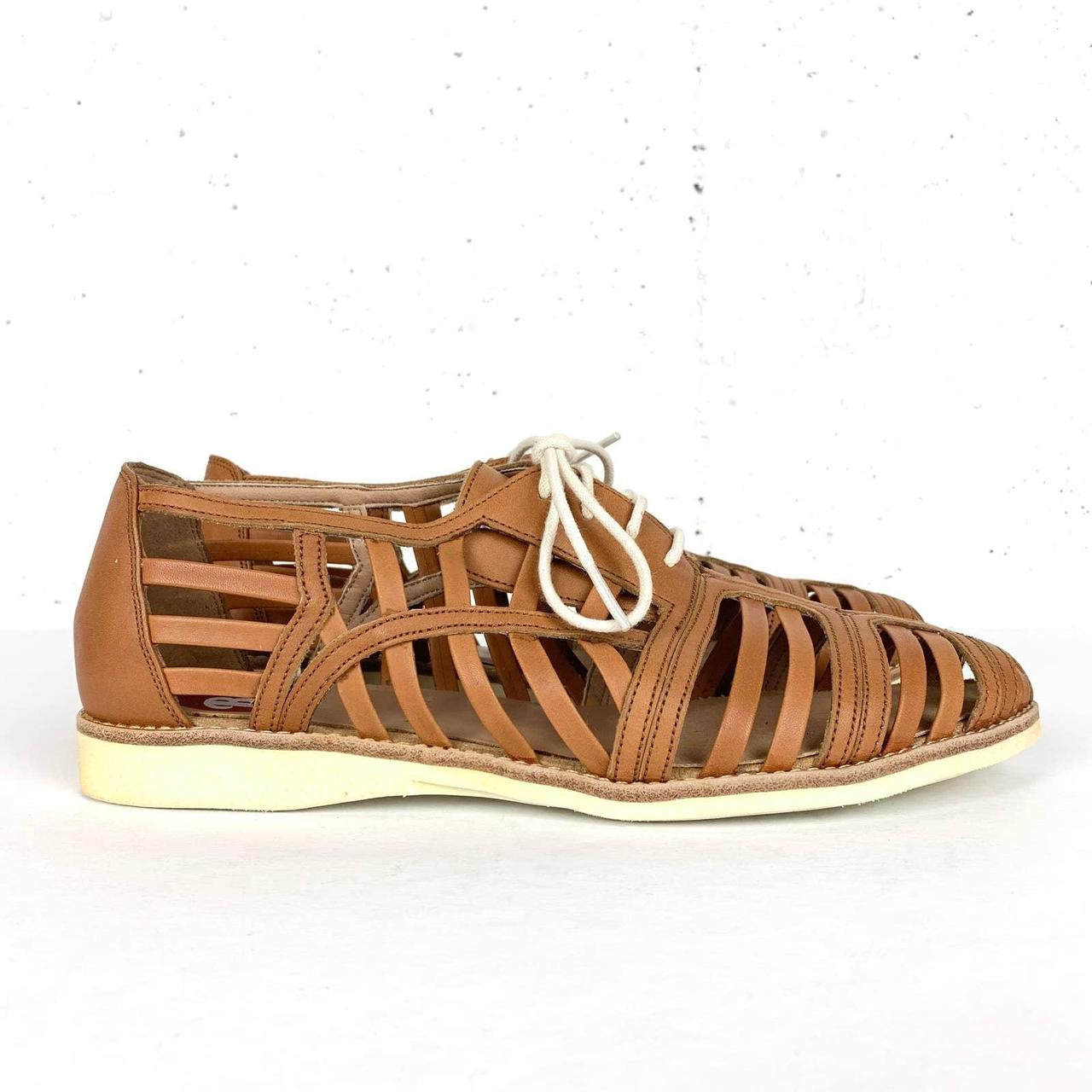 Rollie Womens Derby Cage Sandals Tan Leather Lace Up... - Depop