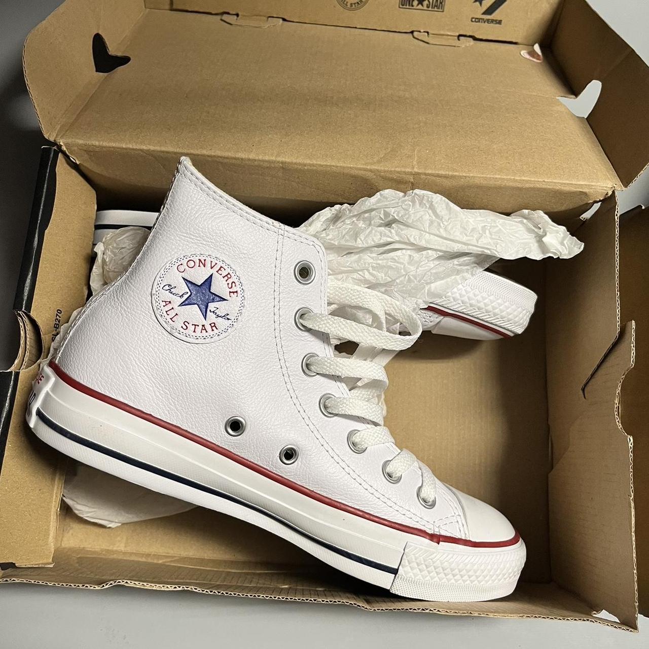 Converse chuck Taylor hi top leather in white Uk 4. Depop