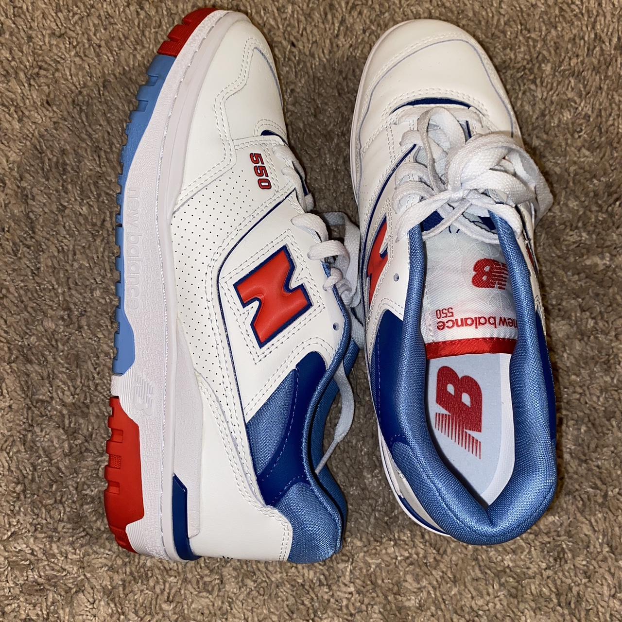 Red and Blue New Balances 550 - Depop