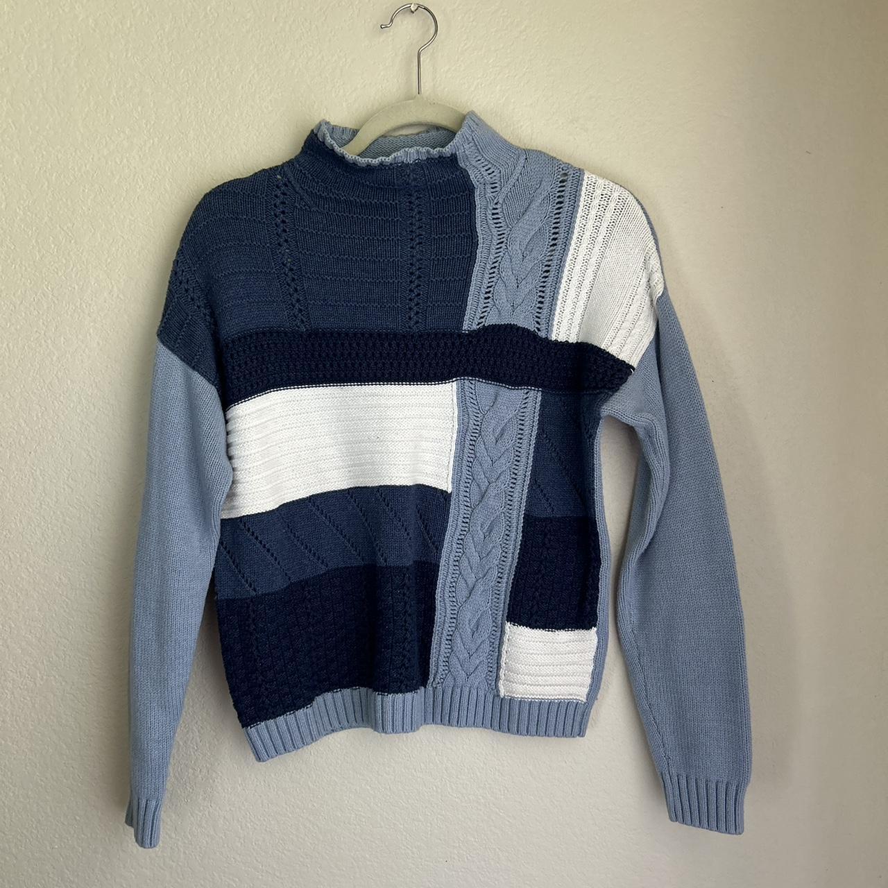 blue patchwork chaps sweater! adorable for the fall,... - Depop