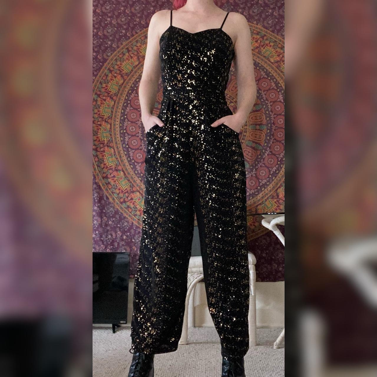 Black and gold sequin jumpsuit size medium. Super... - Depop