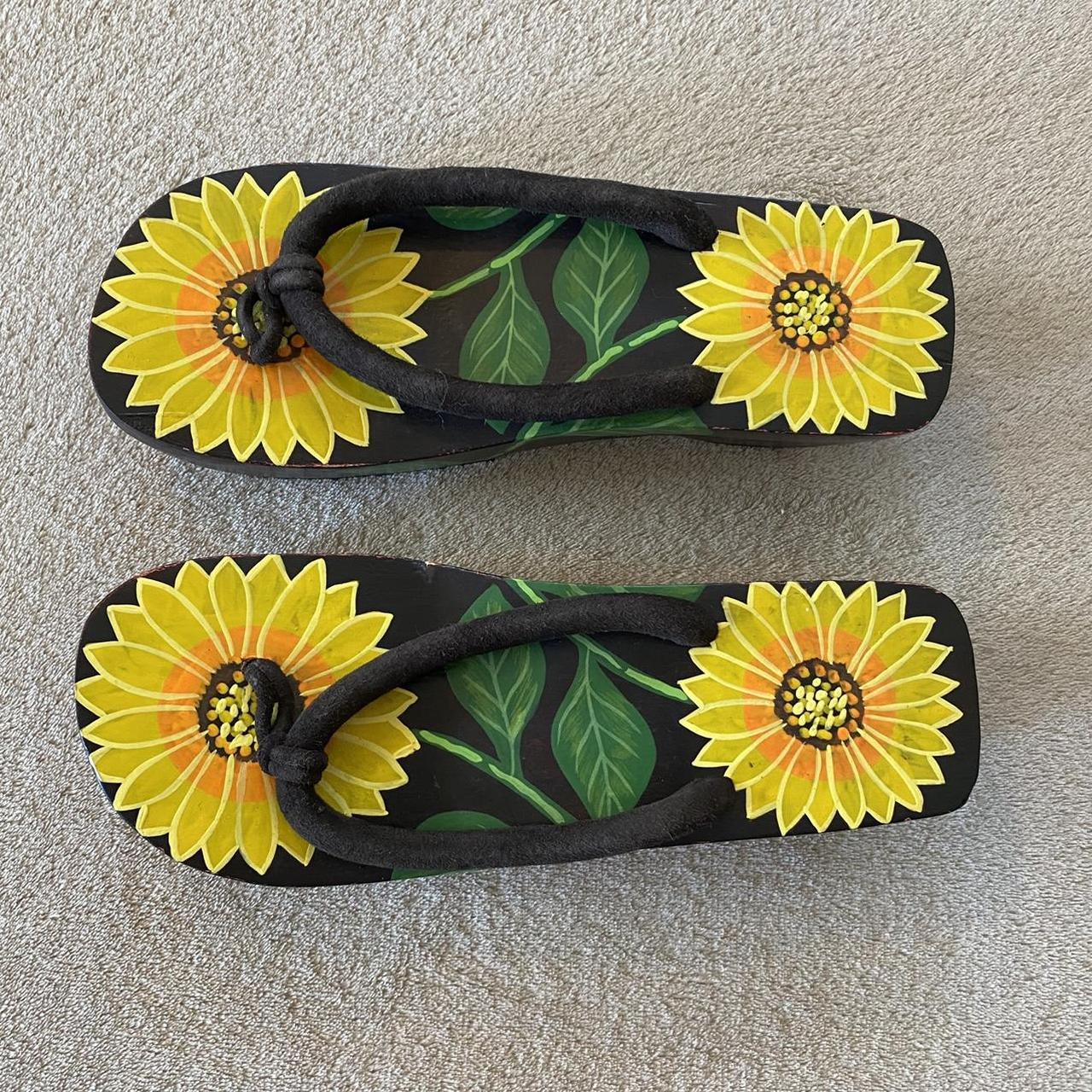 Hand painted sunflower platform thong flip flop... - Depop
