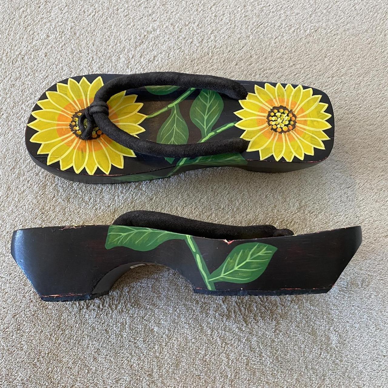 Hand painted sunflower platform thong flip flop... - Depop