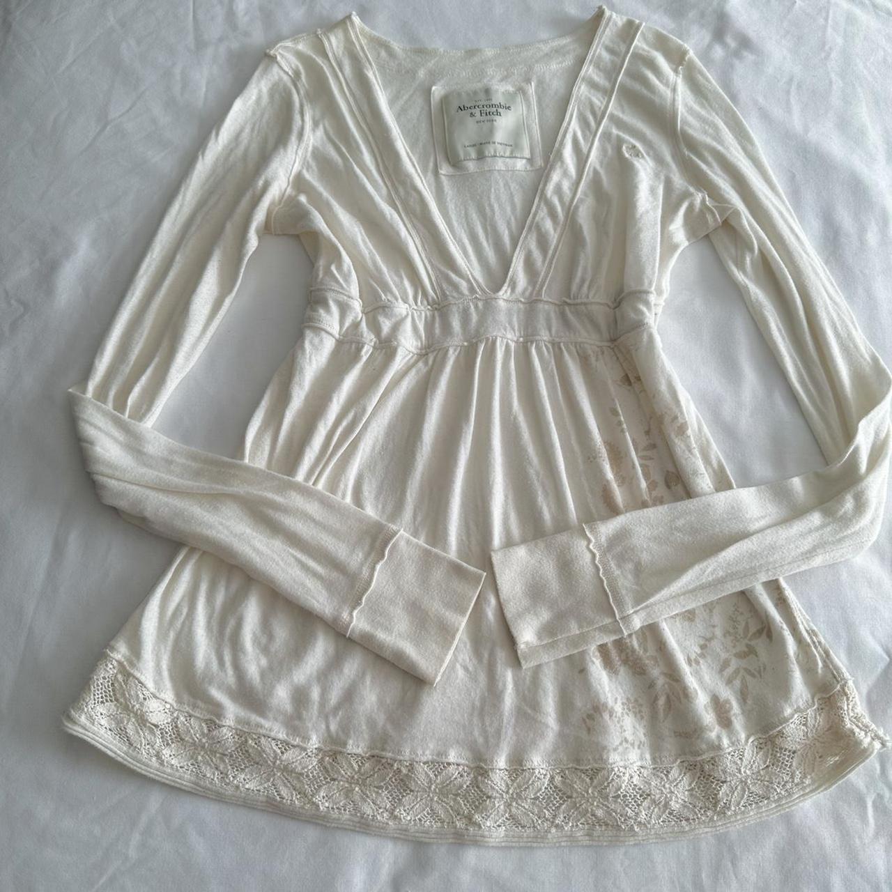 Y2k Abercrombie and fitch white lace babydoll long... - Depop