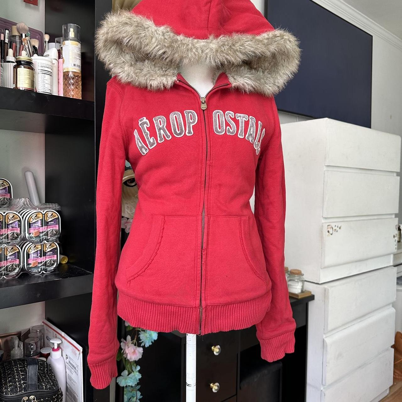 Y2k Aeropostales faux fur lined zip up hoodie... - Depop