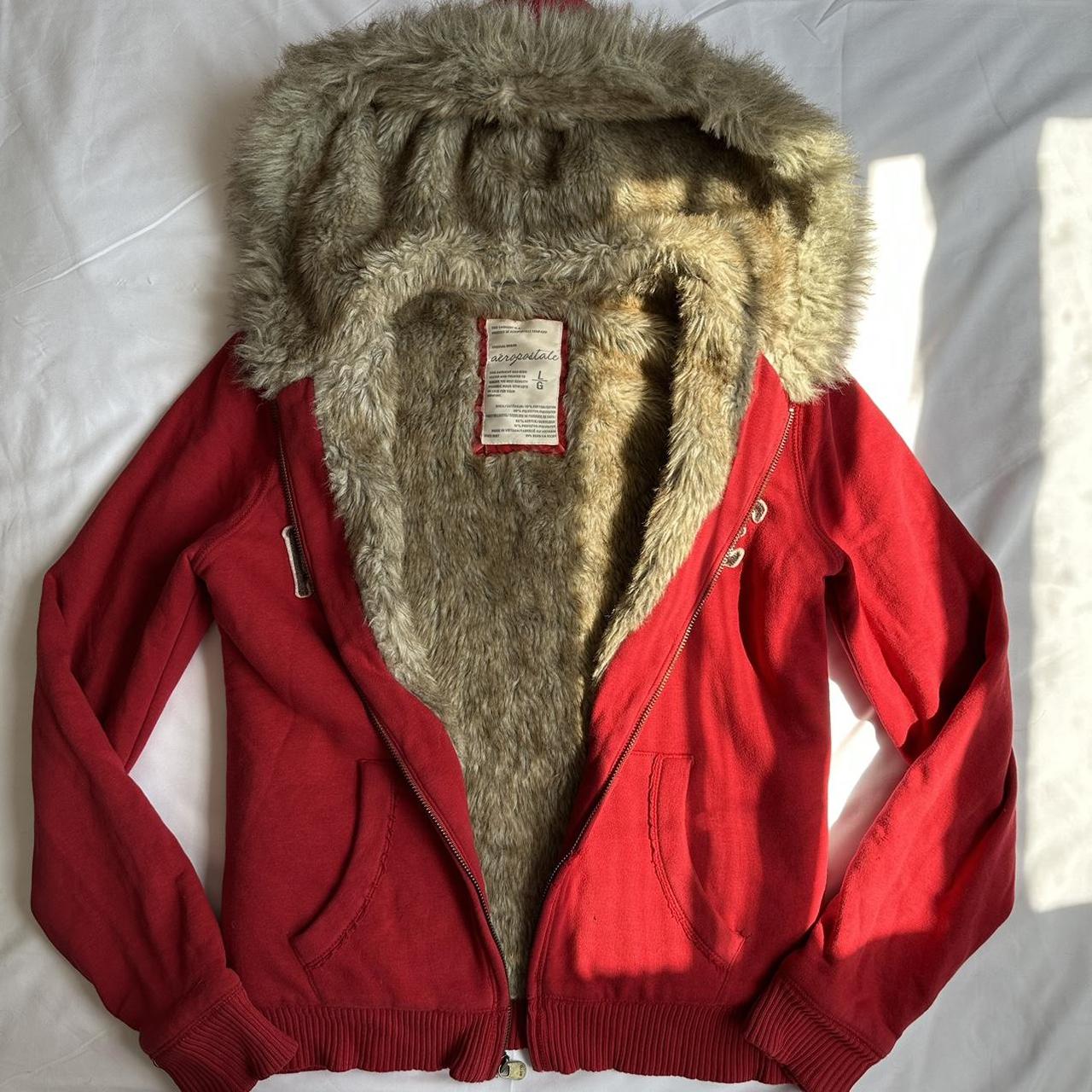 Y2k Aeropostales faux fur lined zip up hoodie... - Depop