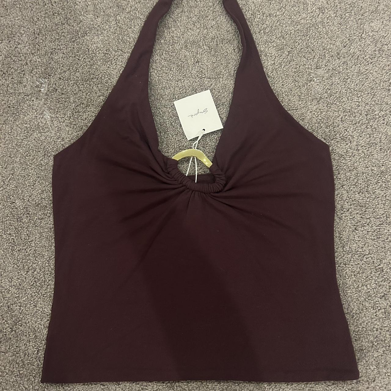 brown supre halter top with gold detailing, never... | Depop