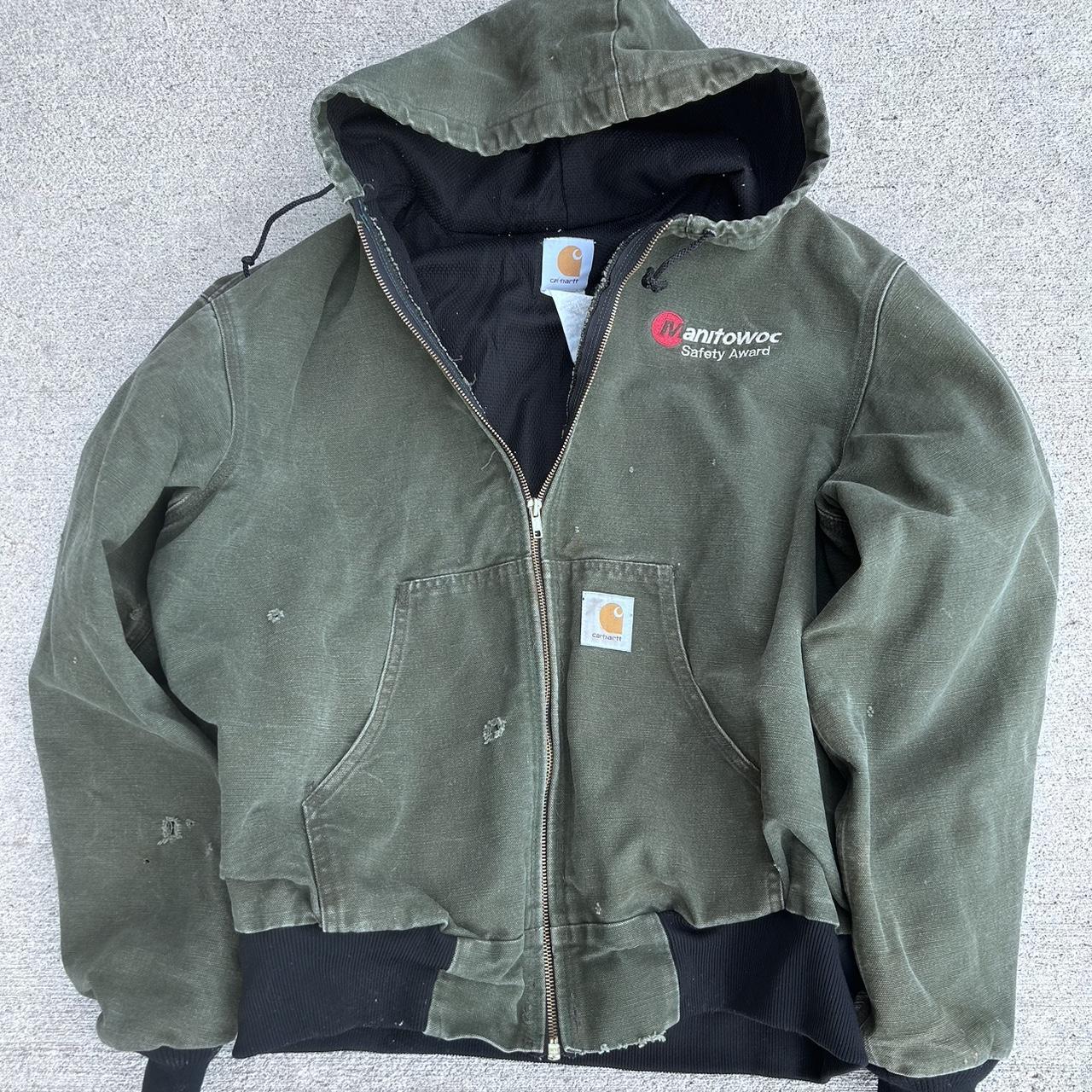 Fits like an adult M/L Faded green Carhartt jacket... - Depop