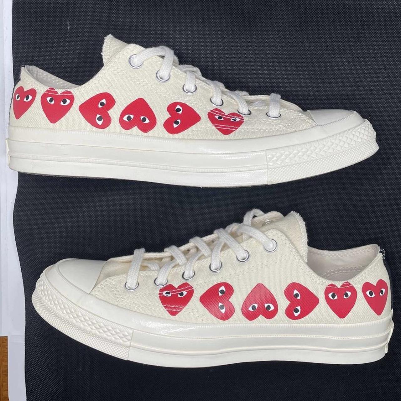 Converse Men's Cream and Red Trainers | Depop