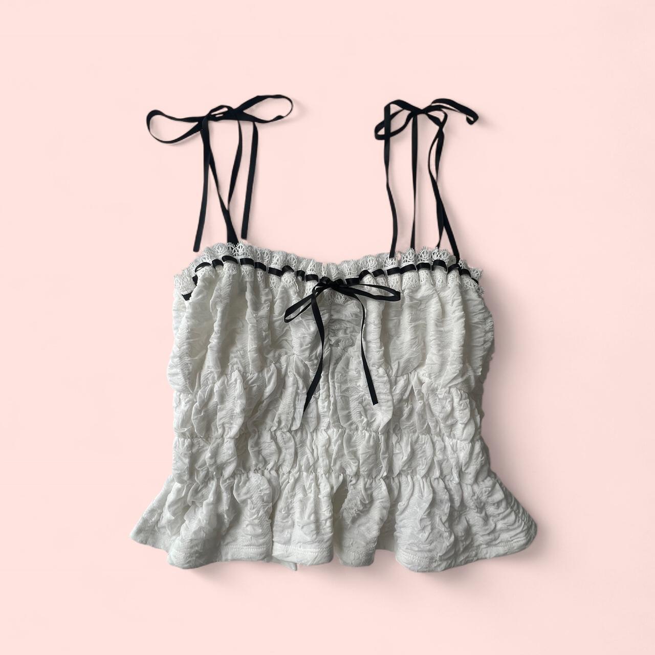 White and black lace cami top #cottagecore... | Depop