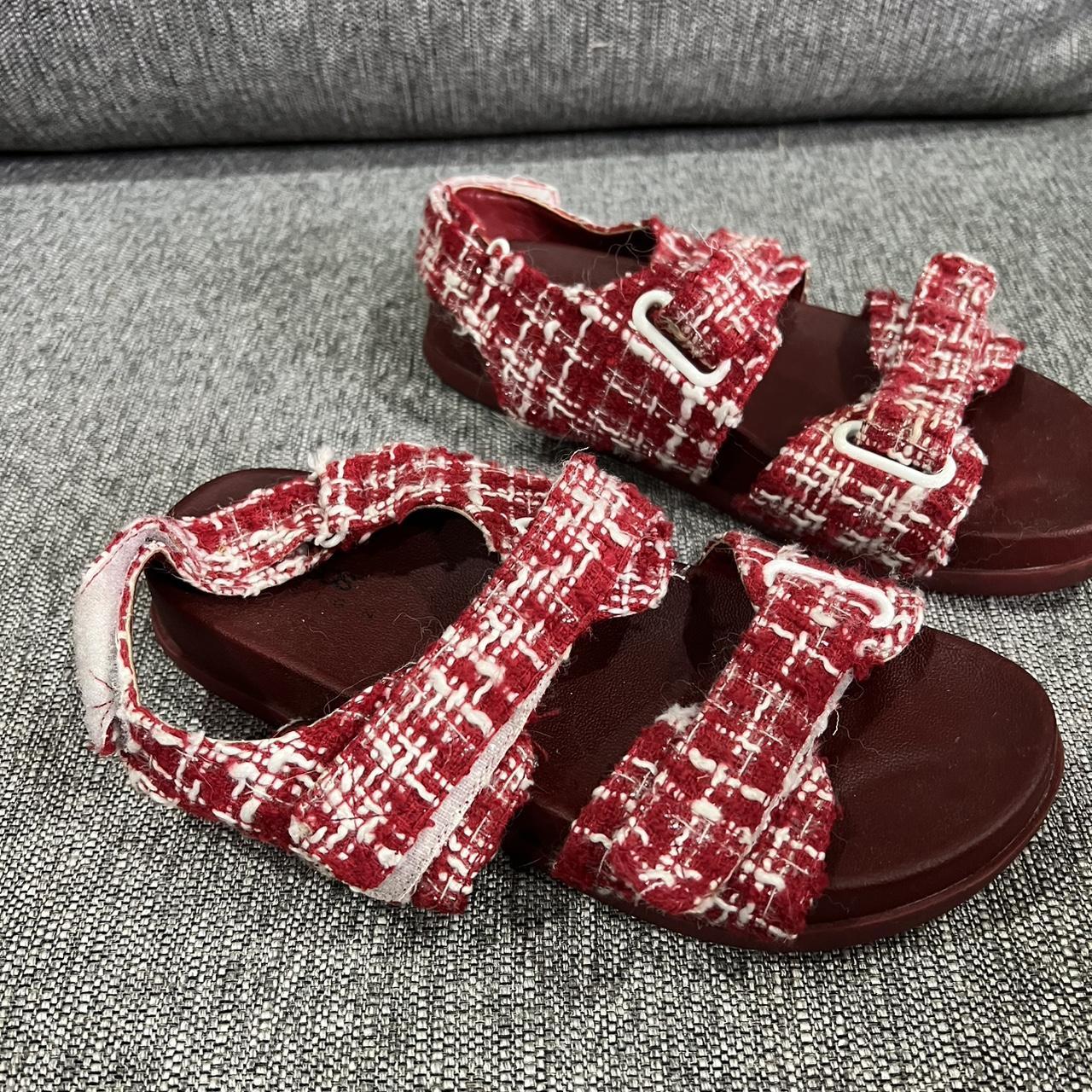 Red and white plaid sandals. Very normcore Size... | Depop