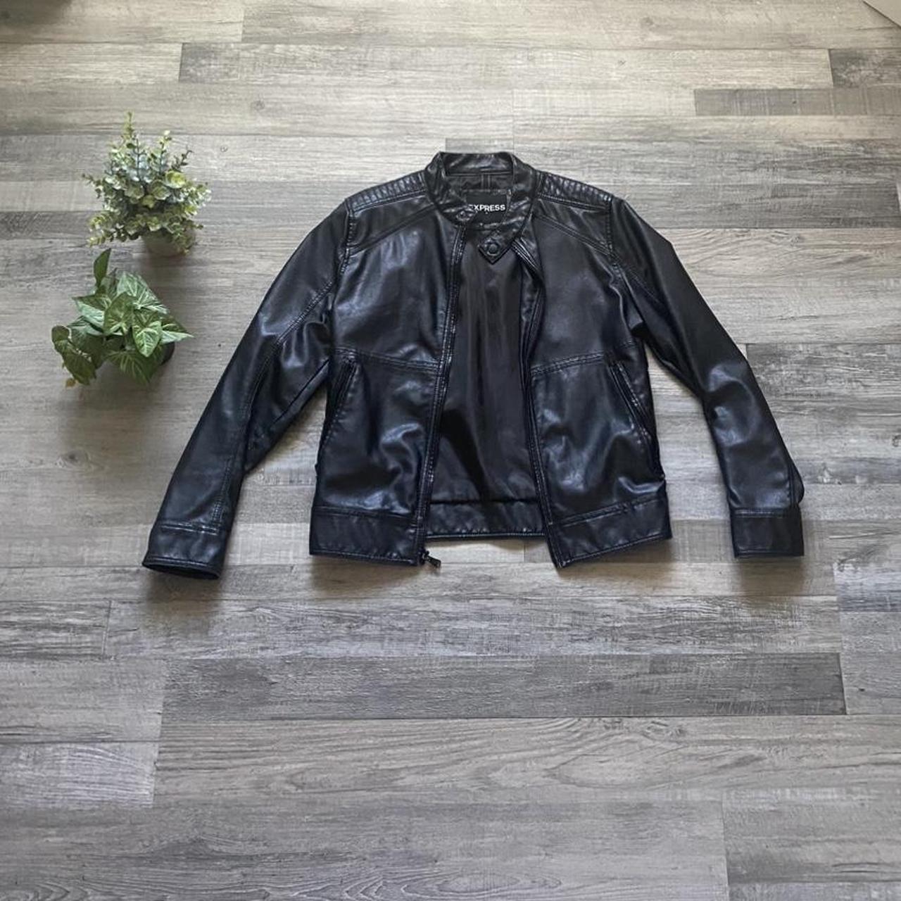 black express leather jacket / size mens xs /... - Depop