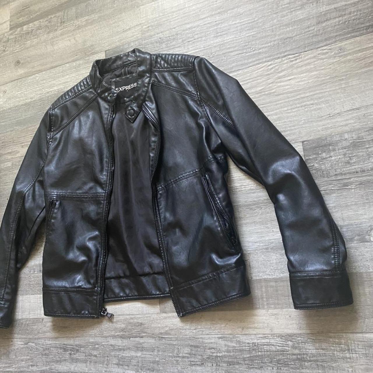black express leather jacket / size mens xs /... - Depop