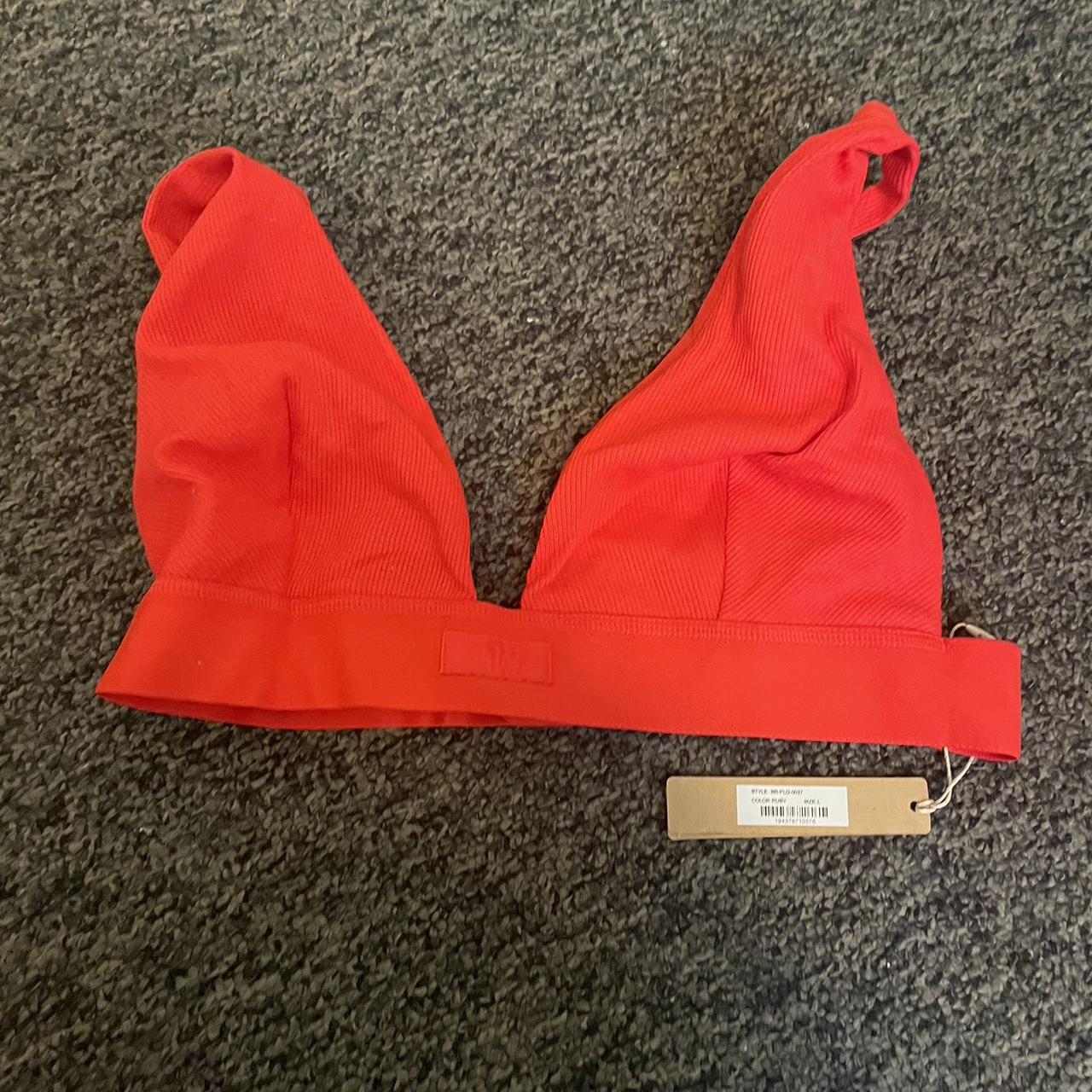 Skims Cotton Plunge Bralette Ruby Brand new with... - Depop