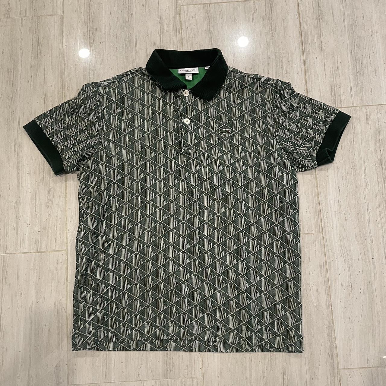 Lacoste Polo Shirt Green Monogram Size Medium - Depop