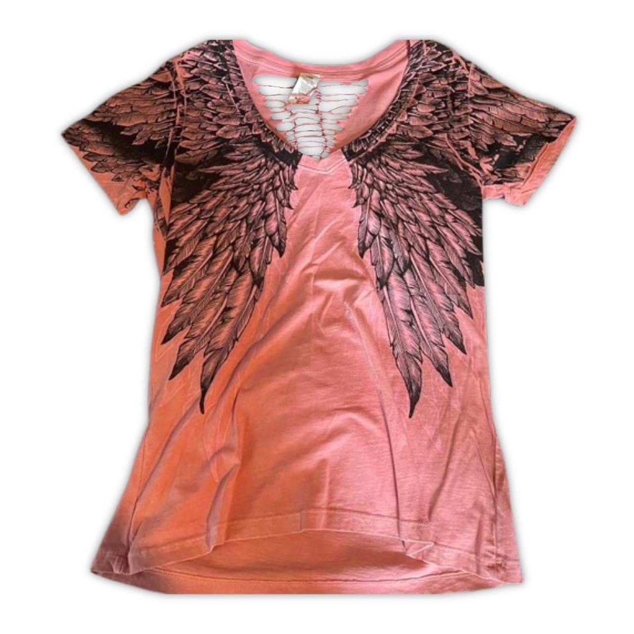 REAL Affliction small pink and black shirt perfect... - Depop