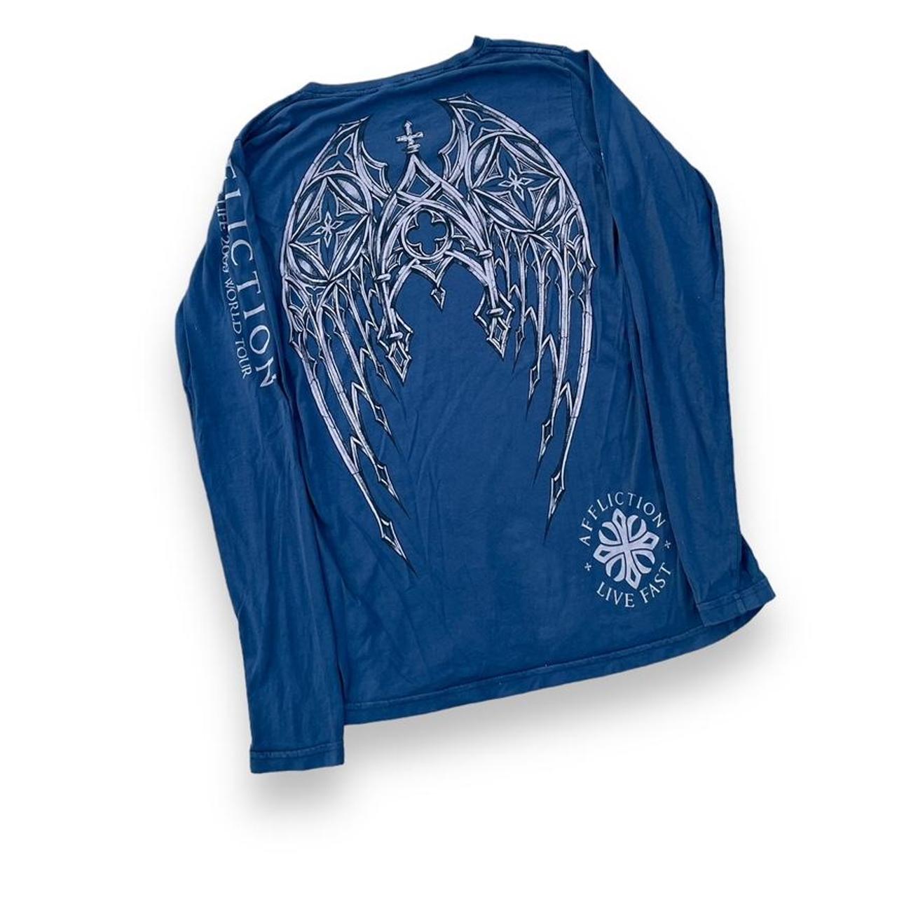 Affliction Men's Navy and Blue T-shirt | Depop