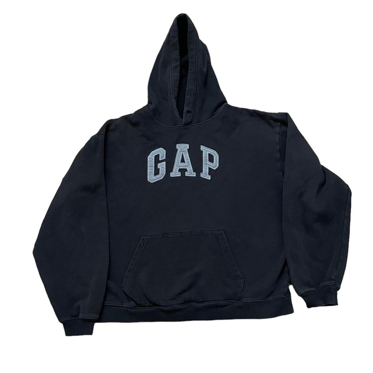 MALL GOTH 90'S GAP EMBROIDERED BLACK GRUNGE HOODIE... - Depop