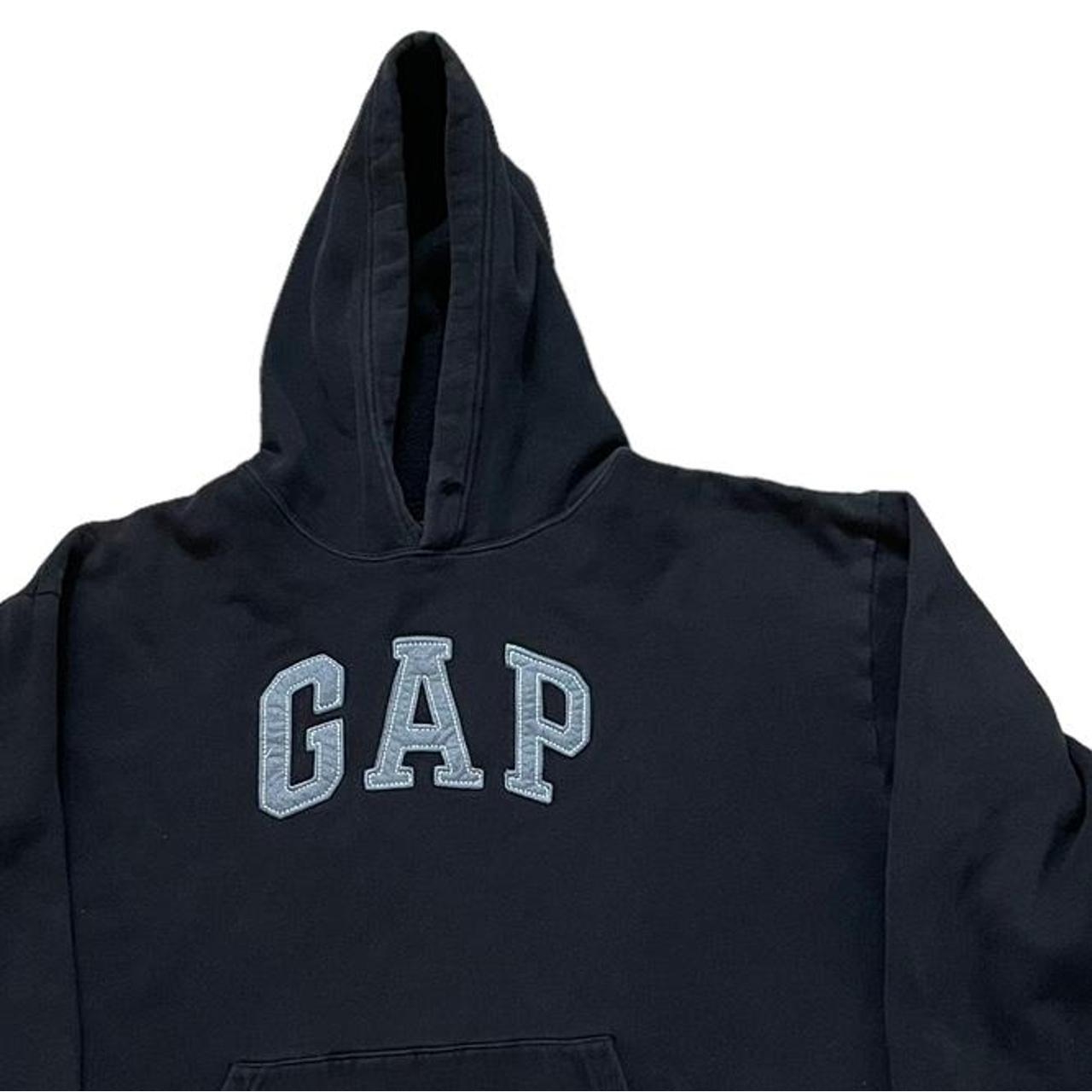 MALL GOTH 90'S GAP EMBROIDERED BLACK GRUNGE HOODIE... - Depop