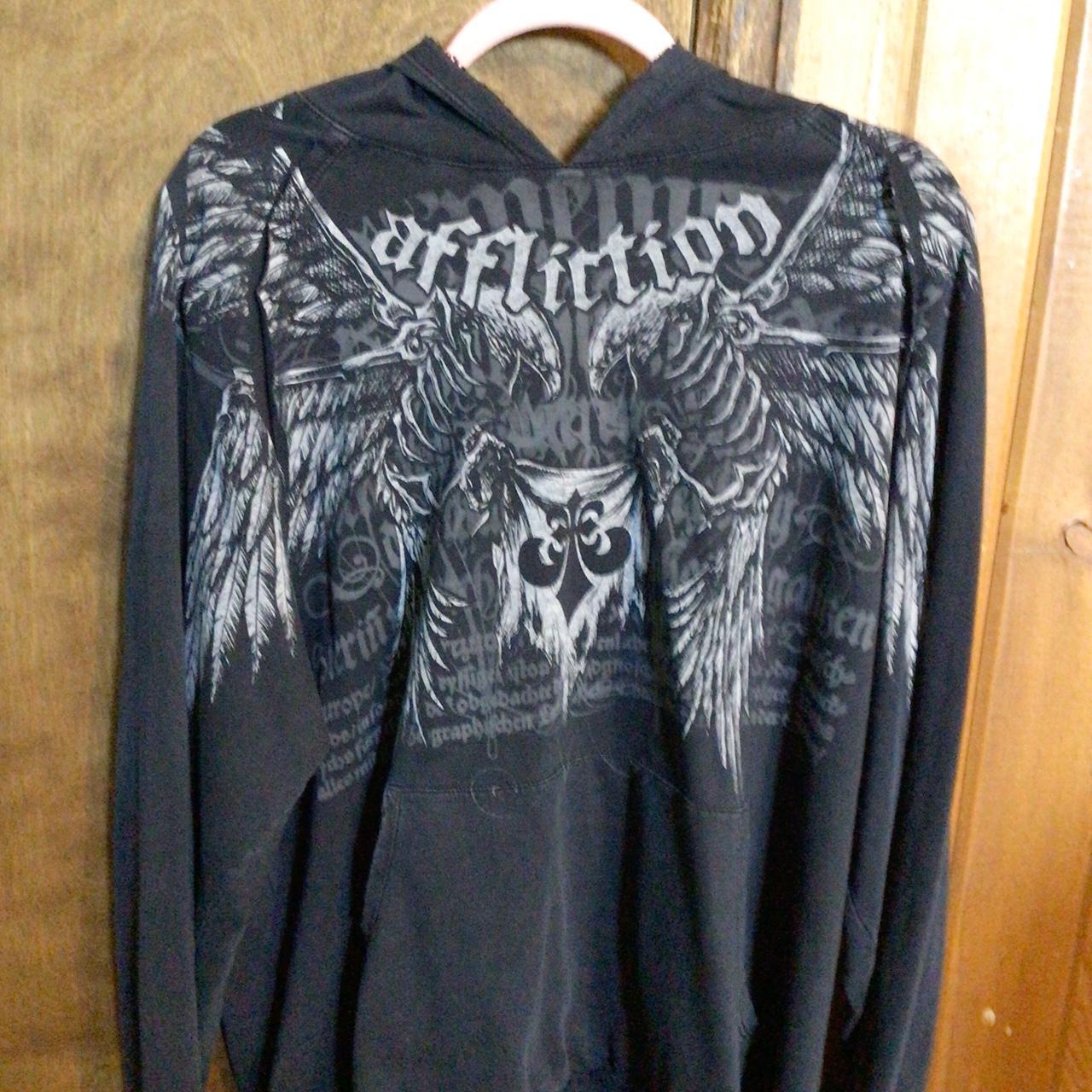 Dark blue affliction hoodie size XL(fits more like... - Depop