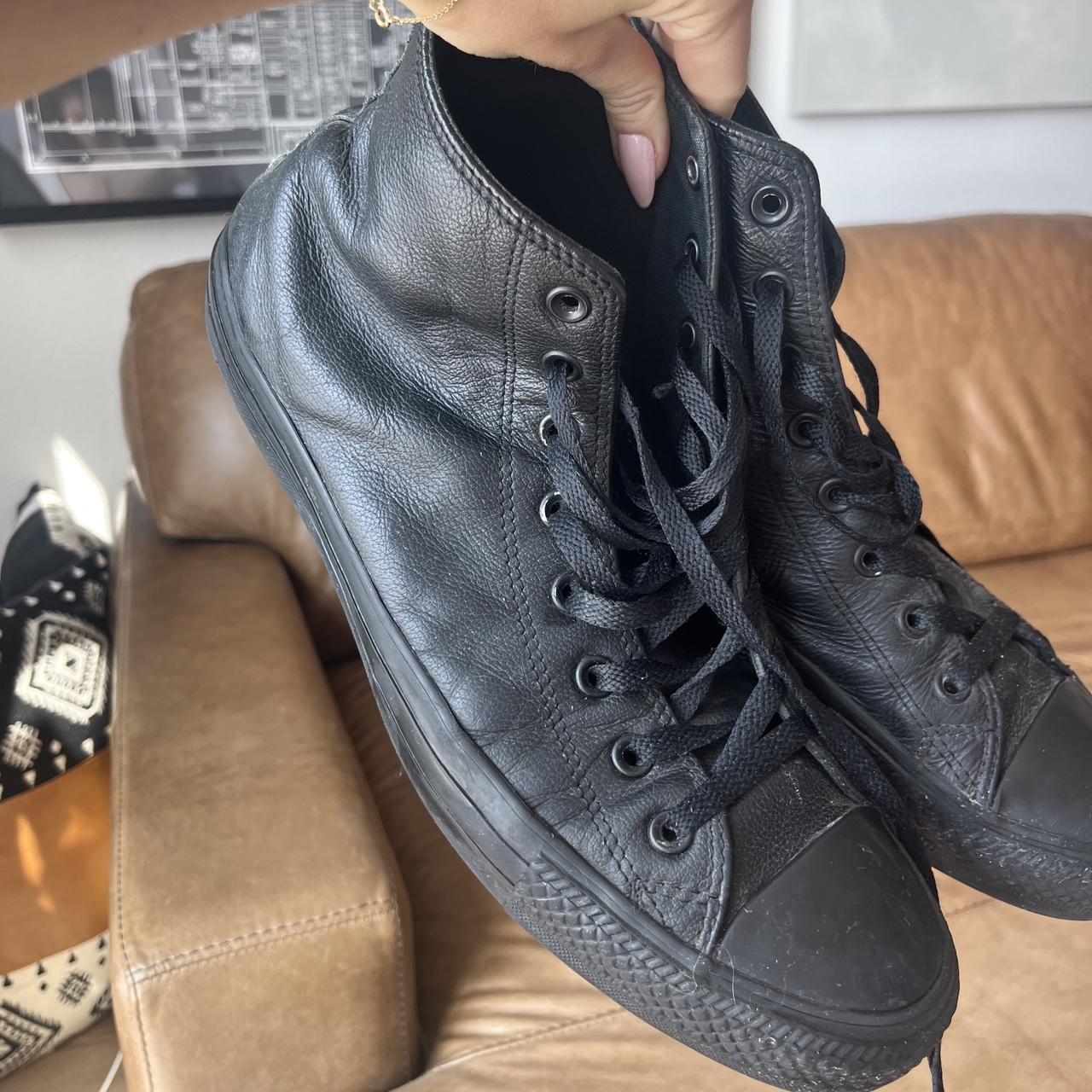 Unisex black leather converse size men’s size... - Depop