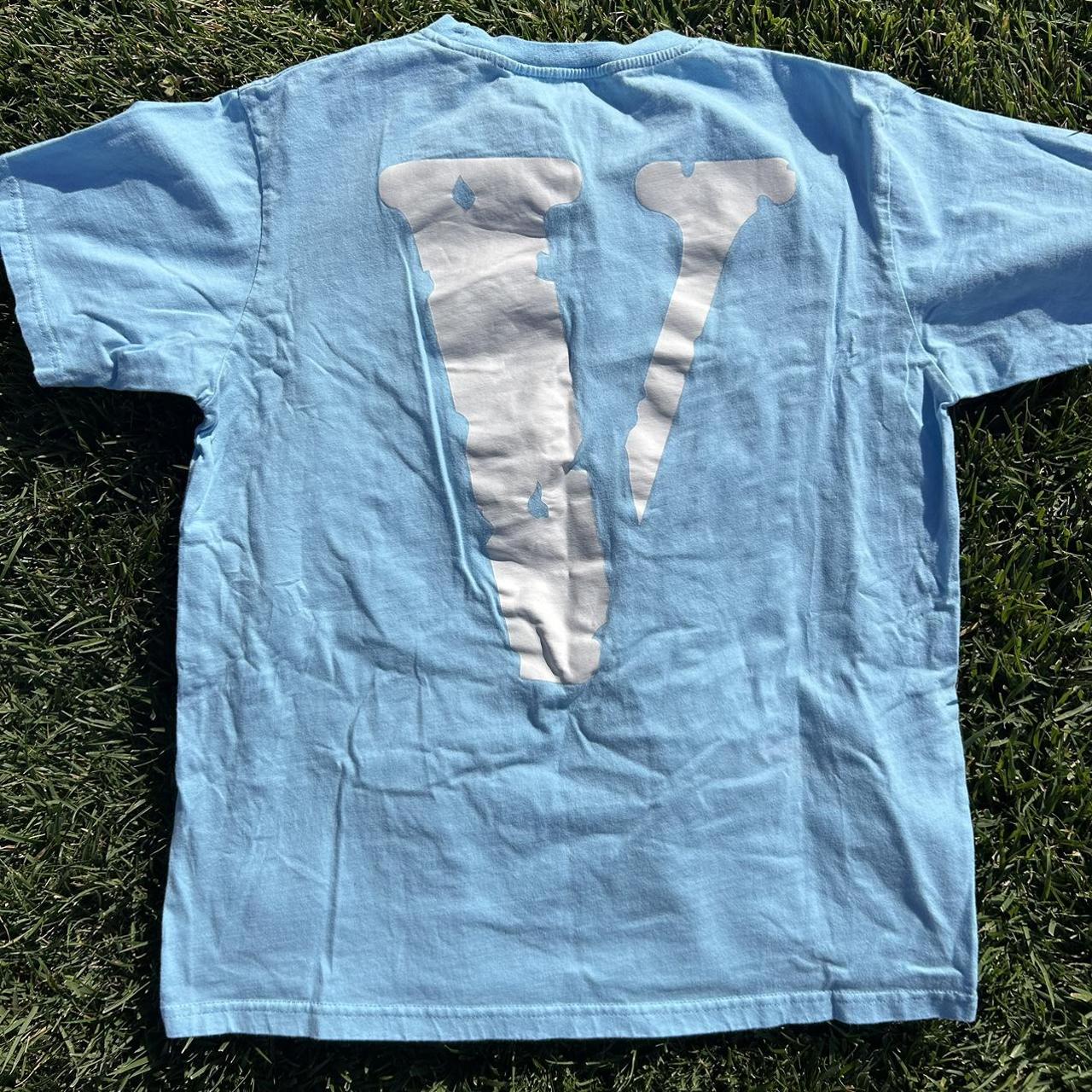 vlone baby blue logo tee size large in great... - Depop