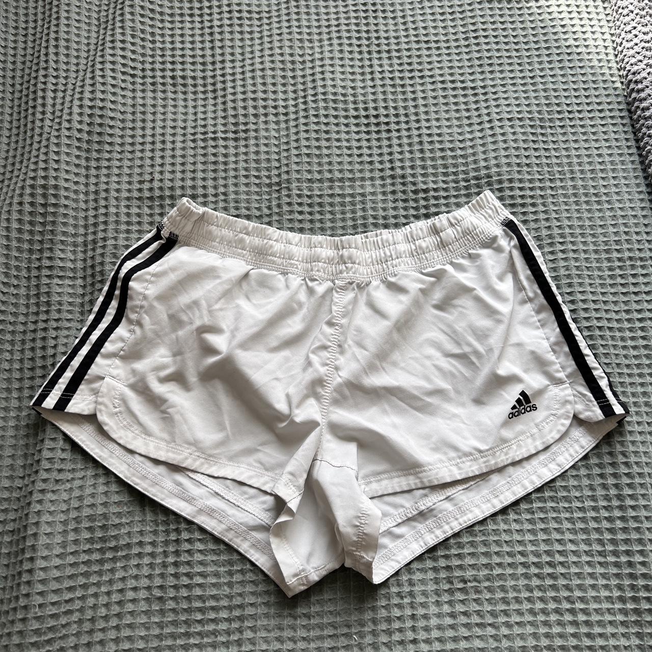 White Adidas running shorts Gently worn Have an... - Depop