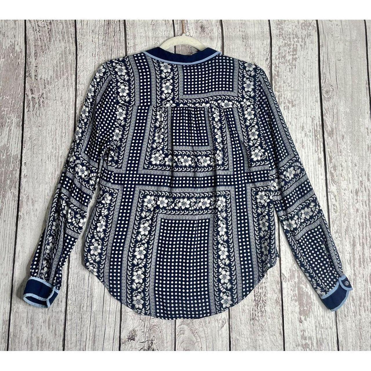 anthropologie MaEve Top Women 2 Button Up Print Blue... - Depop