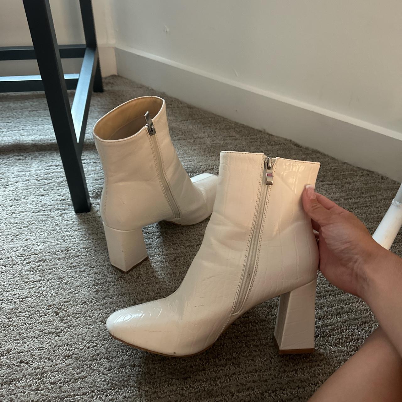 Boohoo white snake skin booties Perfect for going... - Depop