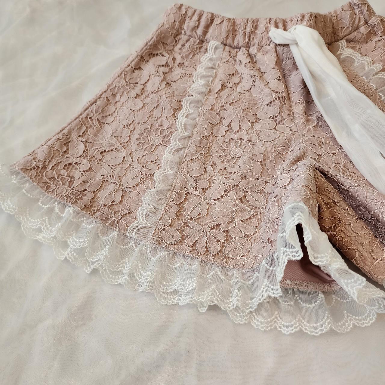 Swankiss Dusty Pink Lace Ruffle Shorts Japanese... - Depop