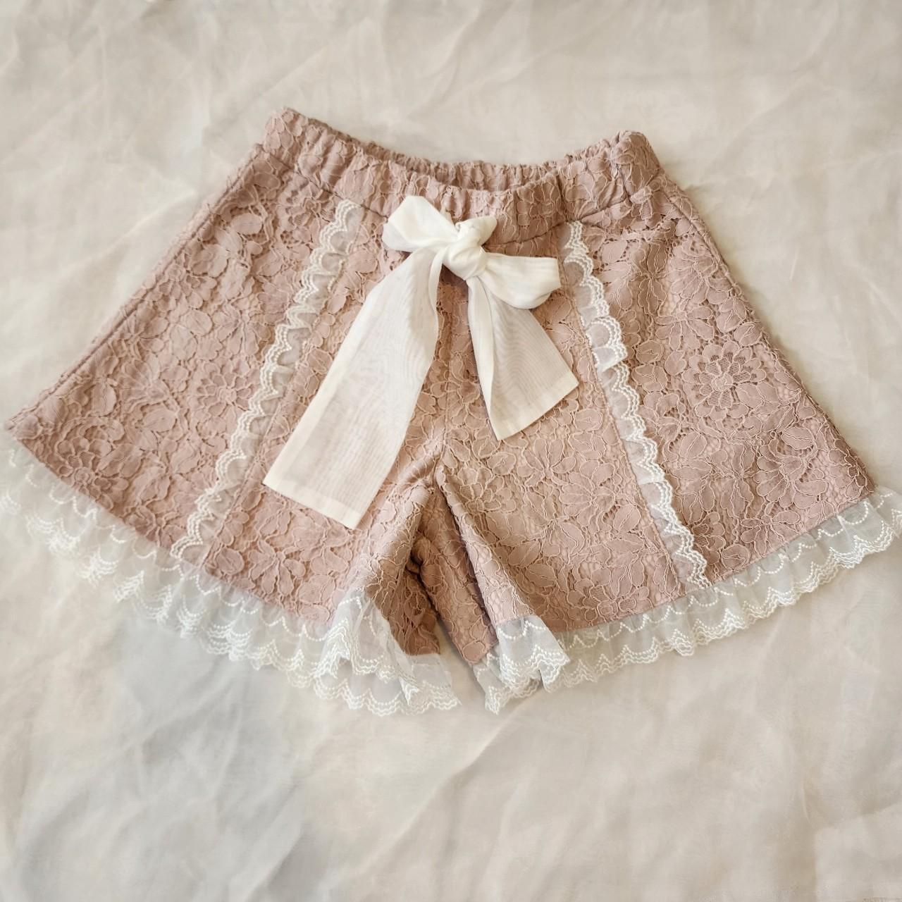 Swankiss Dusty Pink Lace Ruffle Shorts Japanese... - Depop