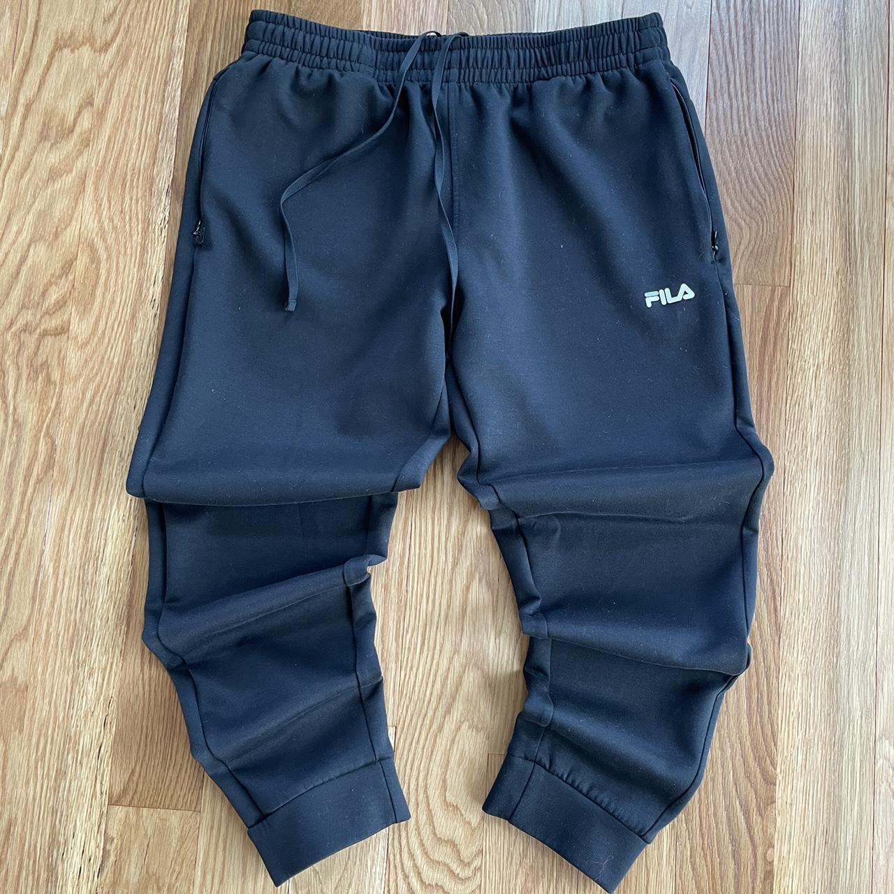 FILA Cuffed Black Sweatpants Joggers Mini Logo Men's... - Depop