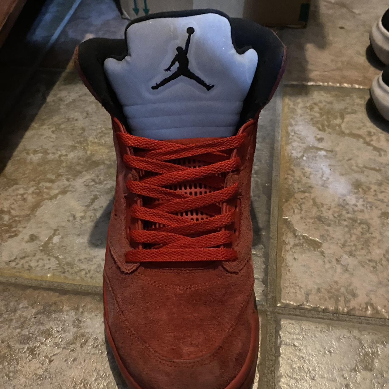 Jordan 5 Retro Red Seude recovered condition OPEN... - Depop