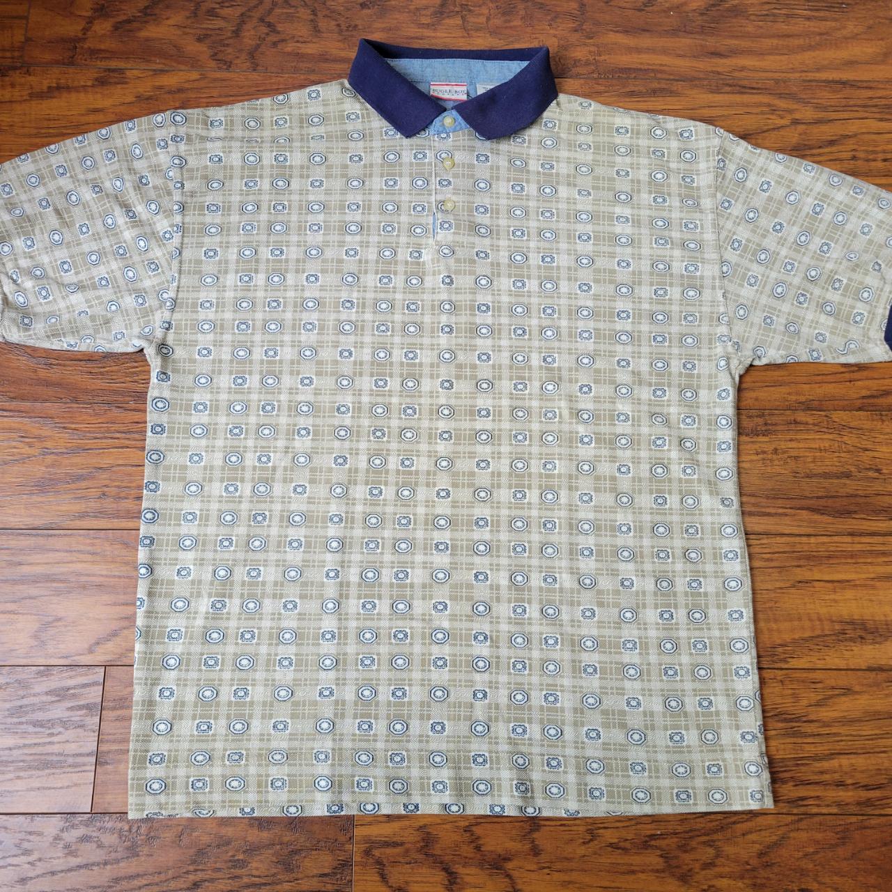 BUGLE BOY Beige Navy Blue Plaid Patterned Polo Shirt... - Depop