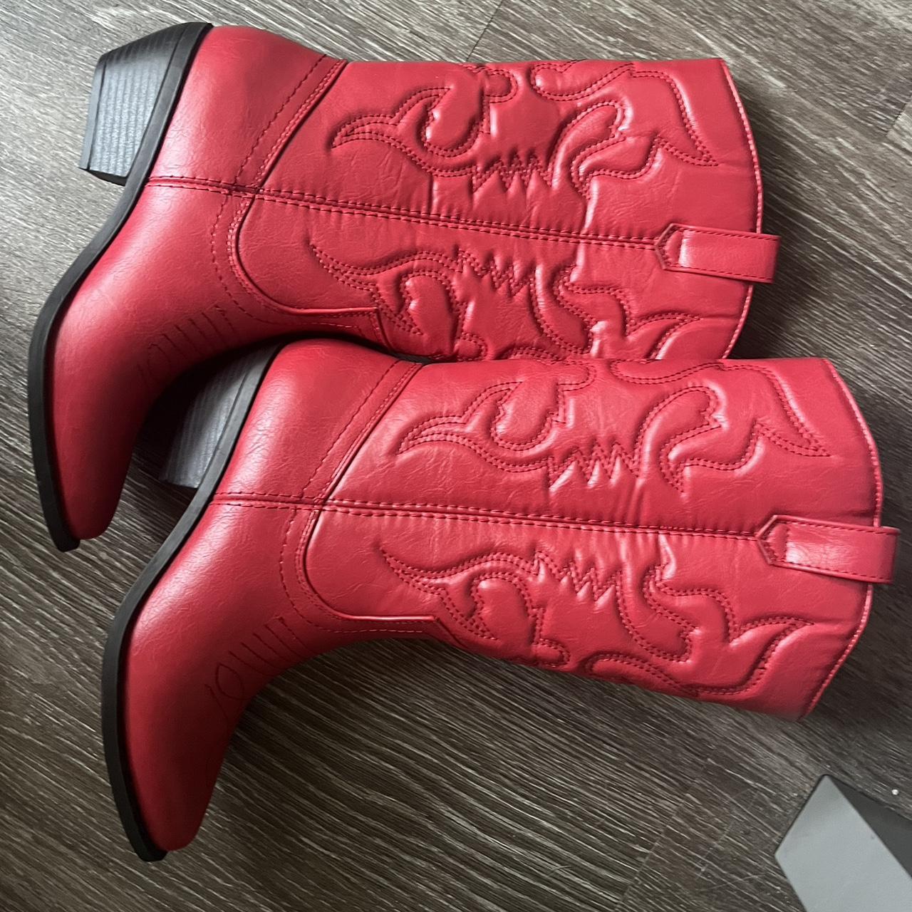 brand new red cowgirl boots brand is soda shoes... - Depop