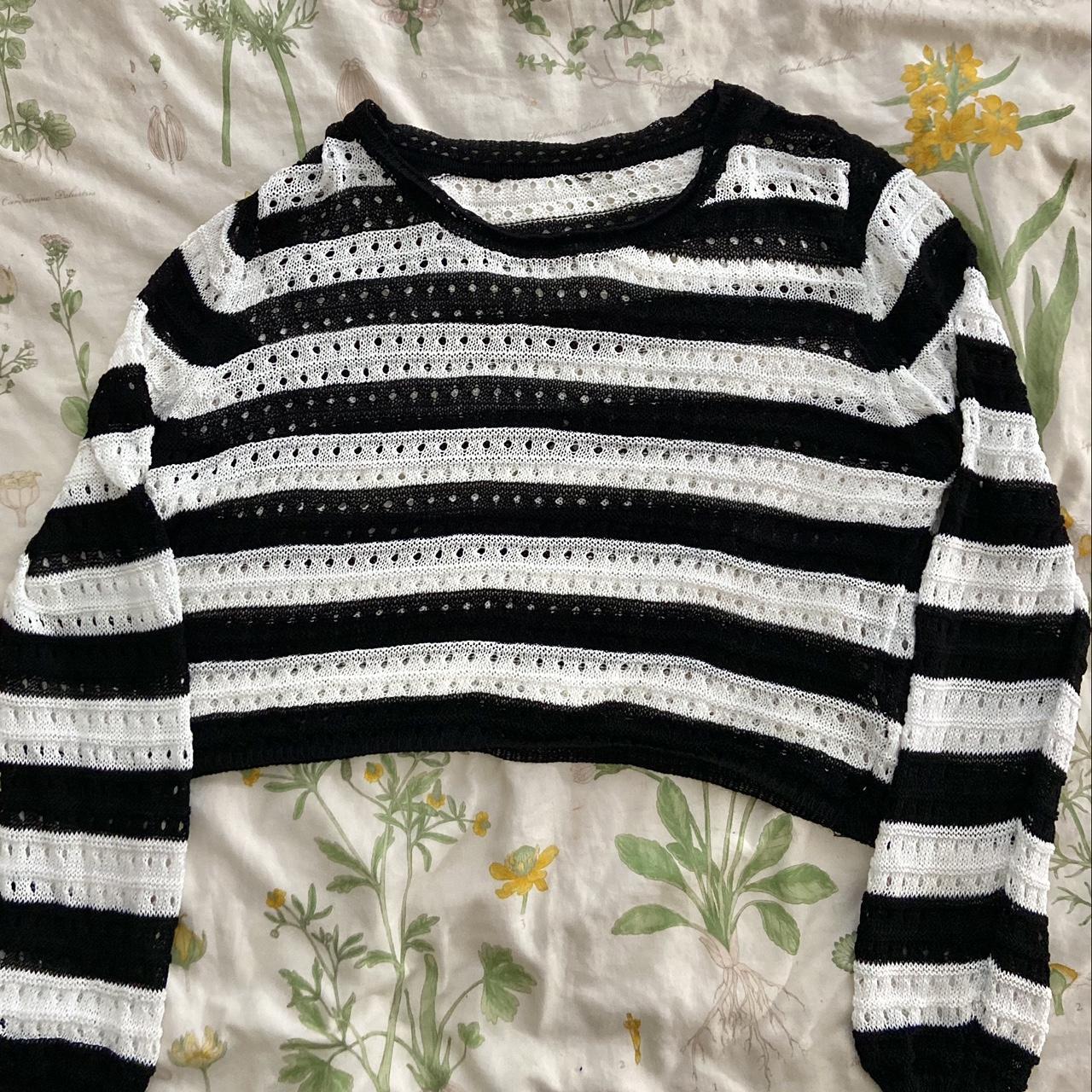 goth emo grunge stripped open hole knit crochet... - Depop