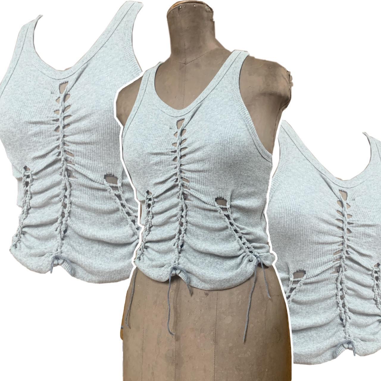Grey cut out top 🖤 reworked top all handmade 🖤 Dm... - Depop