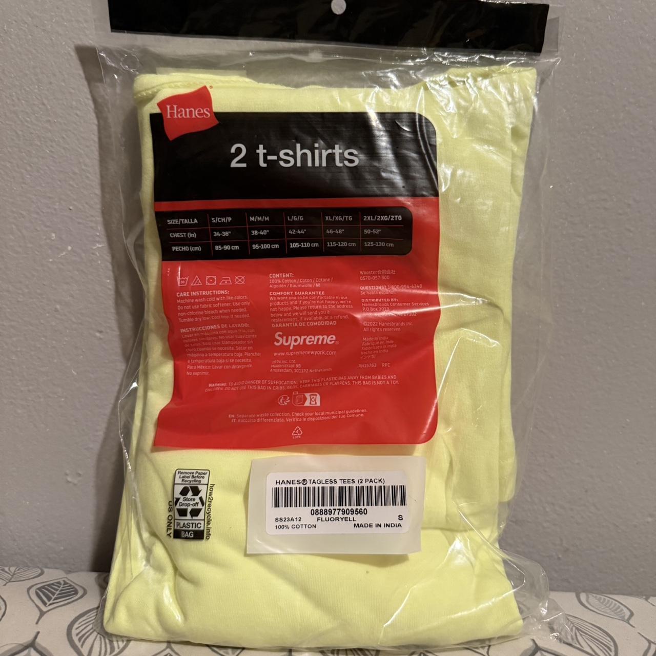 Supreme x Hanes Tagless Tees (2 Pack) 'Fluorescent... | Depop