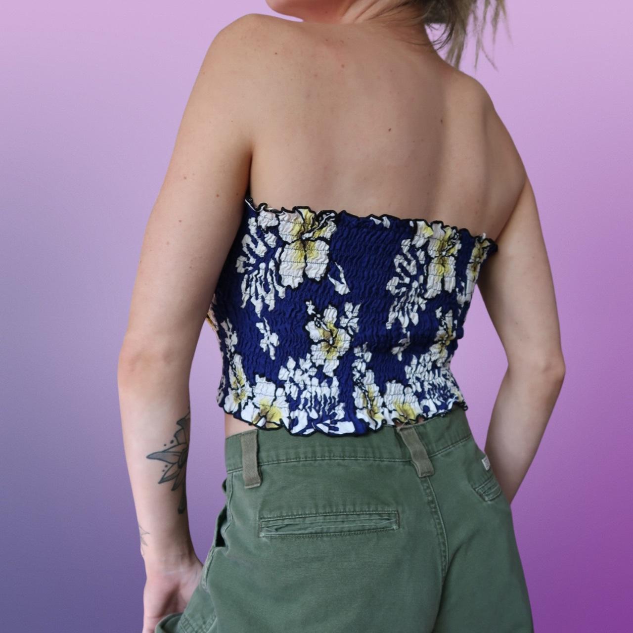 Women's Blue and Yellow Crop-top | Depop