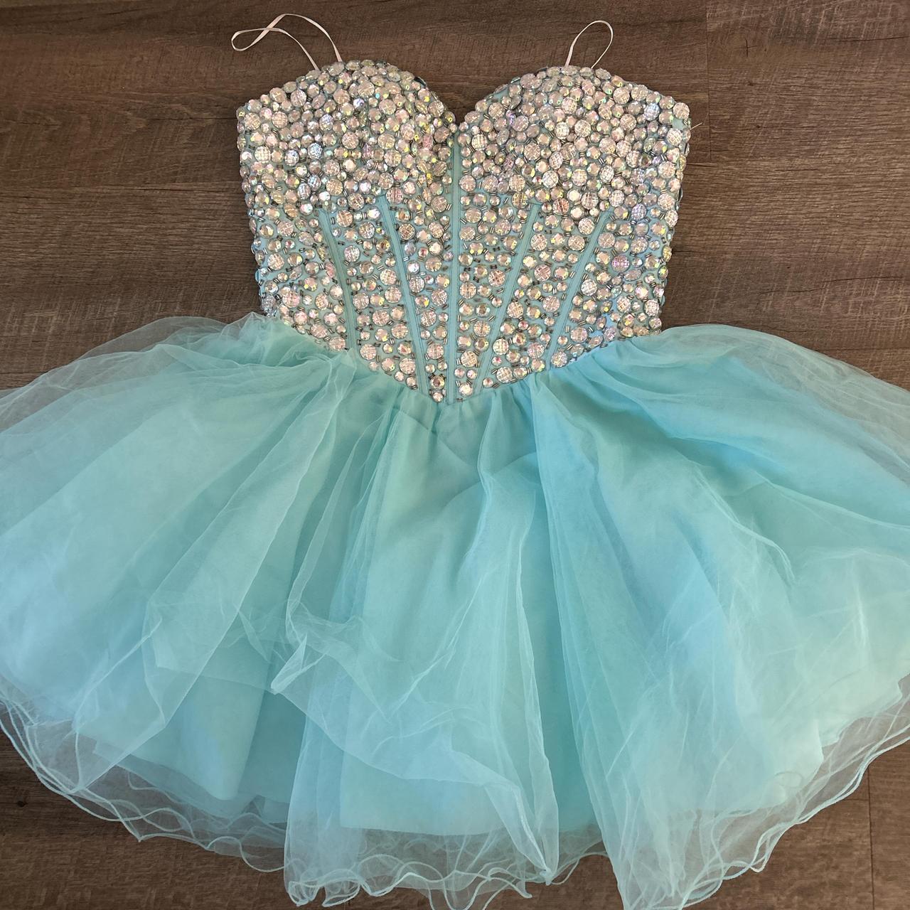 teal blue and silver very detailed prom formal hoco... | Depop