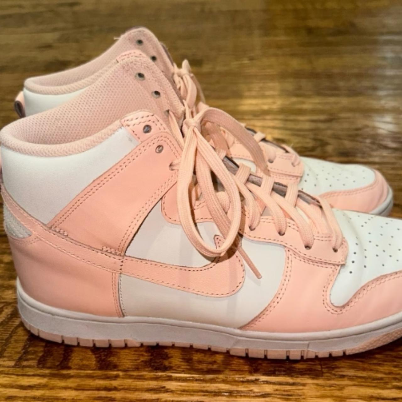 Nike dunks high light pink and white high top nike... - Depop