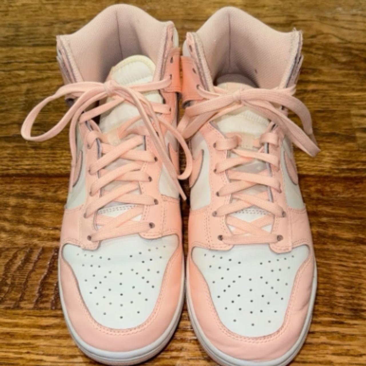 Nike dunks high light pink and white high top nike... - Depop